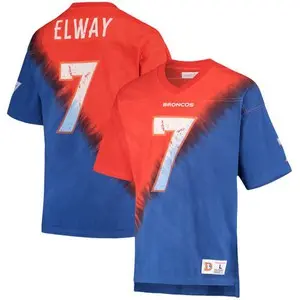 Mitchell & Ness John Elway /royal Denver Broncos Retired Player Name & Number Diagonal Tie-dye V-neck T-shirt - Orange