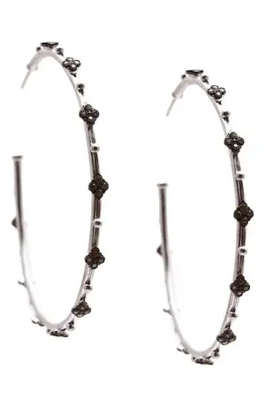 Armenta Black Diamond Hoop Earrings - Silver