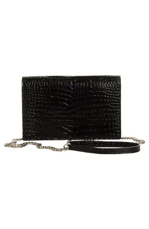 Saint Laurent Kate Croc Embossed Leather Wallet On A Chain