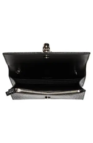Saint Laurent Kate Croc Embossed Leather Wallet On A Chain