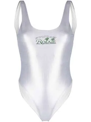 ROTATE BY BIRGER CHRISTENSEN ROTATE BIRGER CHRISTENSEN Metallic Logo-Print Swimsuit Grey