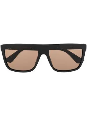 Gucci Logo-plaque Square-frame Sunglasses - Black