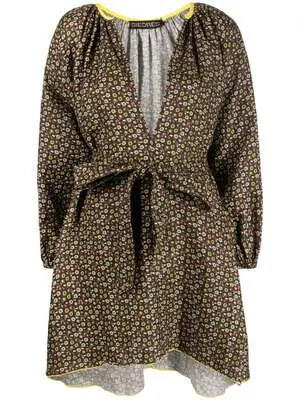 SIEDRES Belted Floral-print Linen Dress