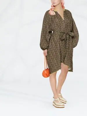 SIEDRES Belted Floral-print Linen Dress