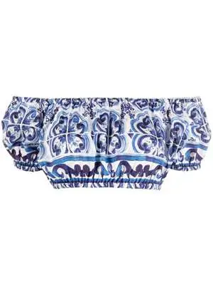 Dolce & Gabbana Majolica-print Crop Top - Blue