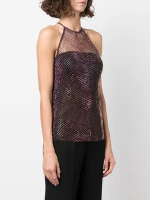 Patrizia Pepe Rhinestone Mesh Top - Purple