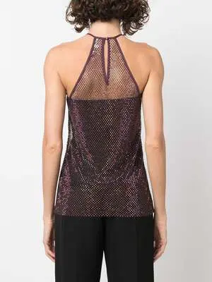 Patrizia Pepe Rhinestone Mesh Top - Purple