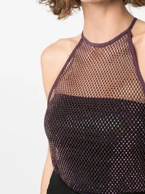 Patrizia Pepe Rhinestone Mesh Top - Purple
