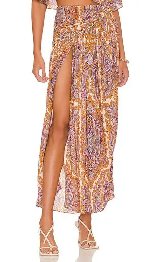 L'academie Printed Midi Skirt With Chain Detail - Aria Multi Paisley