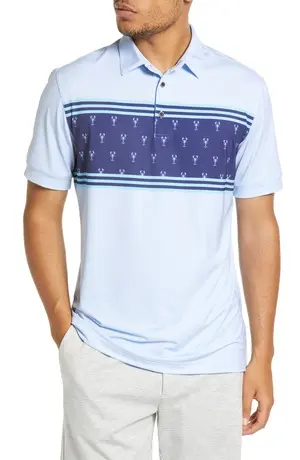 Mizzen+main Men's Versa Print Stretch Polo Blue Lobster Engineered Print