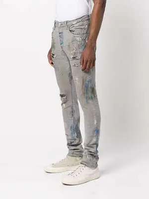 PURPLE BRAND Paint-splattered Slim-fit Jeans