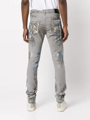 PURPLE BRAND Paint-splattered Slim-fit Jeans