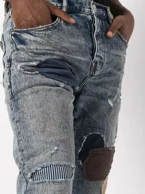 PURPLE BRAND Patchwork Low-rise Slim Jeans