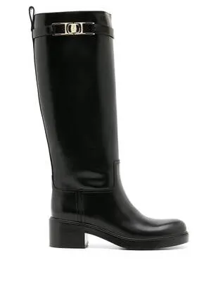 FERRAGAMO Gancini 55mm Knee High Boots - Black