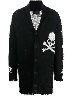 Philipp Plein Intarsia-knit Logo Cardigan - Black