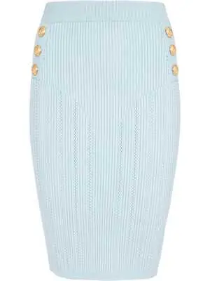 Balmain Knitted Pencil Skirt - Blue