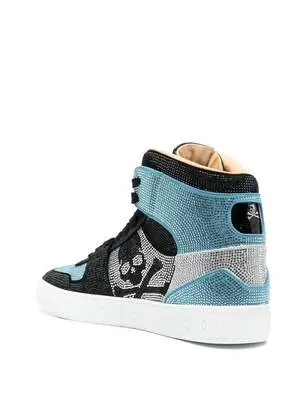 Philipp Plein Crystal Embellished Skull Motif High-top Sneakers - Blue