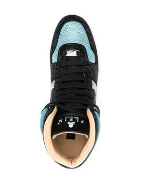 Philipp Plein Crystal Embellished Skull Motif High-top Sneakers - Blue
