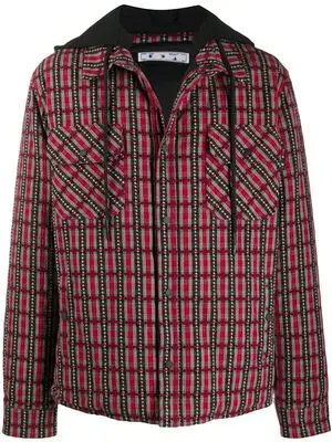 Off-White Check-Pattern Hooded Jacket Red Black
