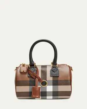 Burberry Check E-Canvas Bowling Top-Handle Bag - Dark Birch