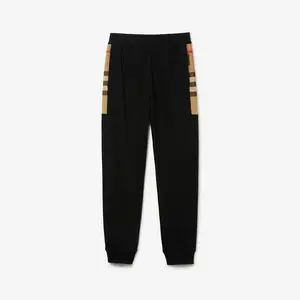 Burberry Check Panel Cotton Jogging Pants - Black/archive Beige