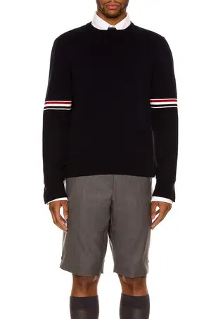 Thom Browne Milano Stitch Armband Cotton Sweater - Navy