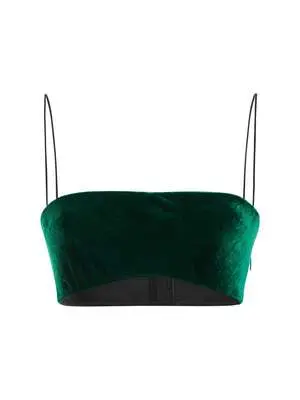 Roberto Cavalli Fluid Silk Blend Velvet Bandeau Top Dark Green