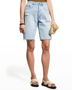 Ksubi Brooklyn Ripped Denim Bermuda Shorts - Denim