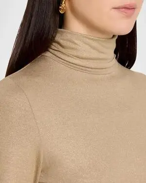 Majestic Filatures Metallic Turtleneck Top - Fossil