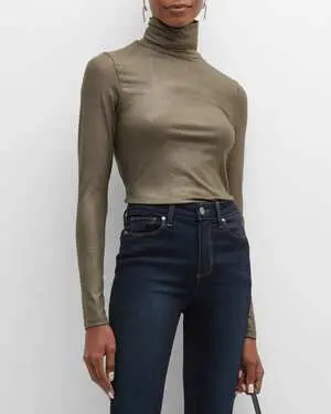 Majestic Filatures Majestic Filatures Metallic Turtleneck Top Kaki
