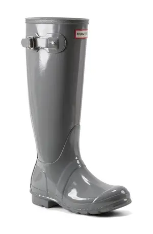 Hunter Refined Tall Gloss Rain Boots - Tundra Grey