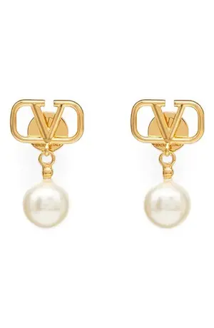 Valentino Garavani Vlogo Imitation Pearl Drop Earrings - Ivory/ Gold
