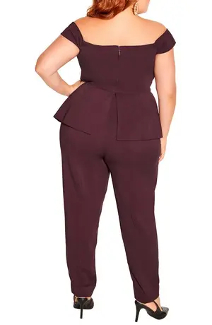 City Chic Off-the-shoulder Jumpsuit With Peplum Waist