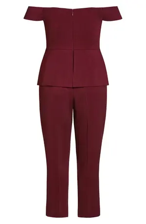 City Chic Off-the-shoulder Jumpsuit With Peplum Waist