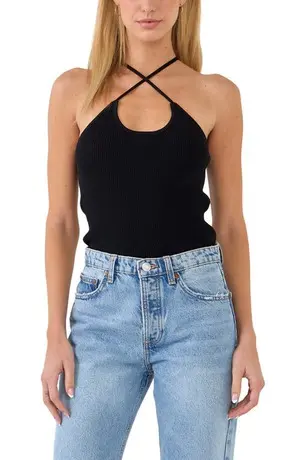 GREY LAB Crossover Rib Halter Tank - Black