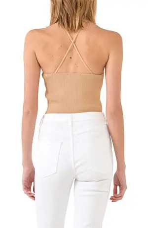 GREY LAB Crossover Rib Halter Tank - Nude