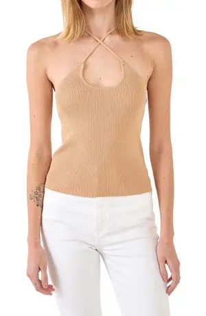 GREY LAB Crossover Rib Halter Tank - Nude