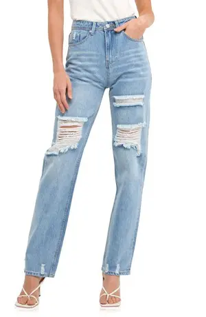 GREY LAB Destroyed Straight Leg Jeans - Denim