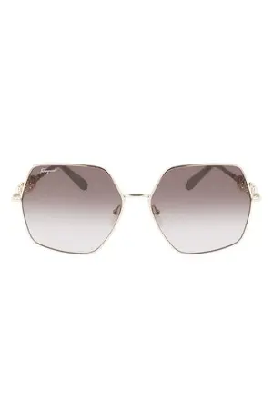FERRAGAMO Gancini 61mm Gradient Rectangle Sunglasses - Gold/black