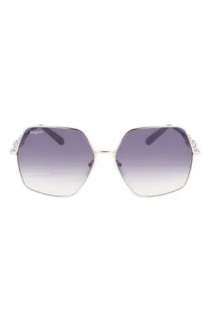 FERRAGAMO Gancini 61mm Gradient Rectangle Sunglasses - Silver/blue