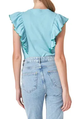 English Factory Merrow Ruffle Top - Powder Blue/green