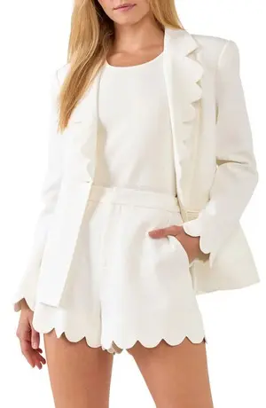 English Factory Scallop Single-button Blazer - White