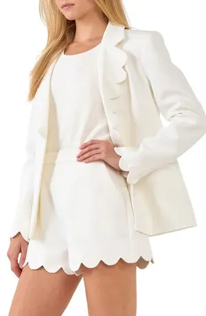 English Factory Scallop Single-button Blazer - White