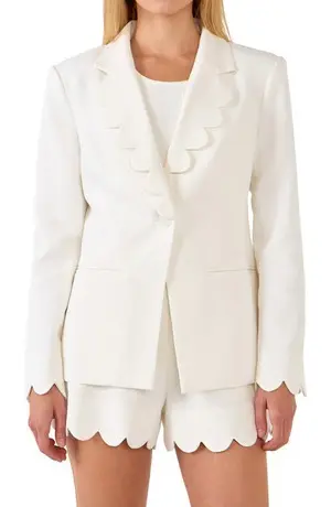 English Factory Scallop Single-button Blazer - White