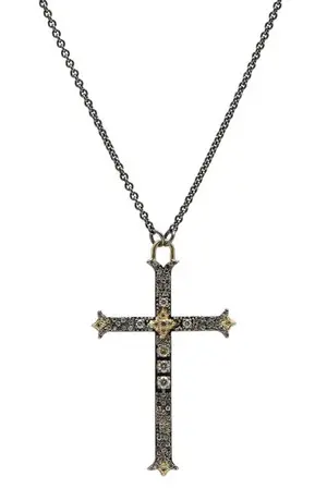 Armenta Blackened Sterling Cross Pendant Necklace With Champagne Diamonds - Silver