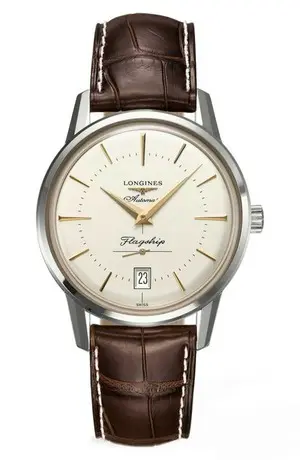 LONGINES Heritage Flagship Automatic Leather Strap Watch - Silver