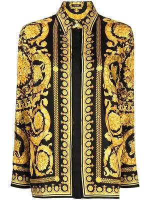 Versace Versace Barocco Print Silk Shirt Black
