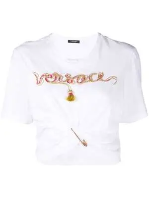 Versace Embellished-logo Safety-pin T-shirt - White