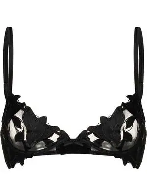 FLEUR DU MAL Lily Embroidered Plunge Demi-bra - Black