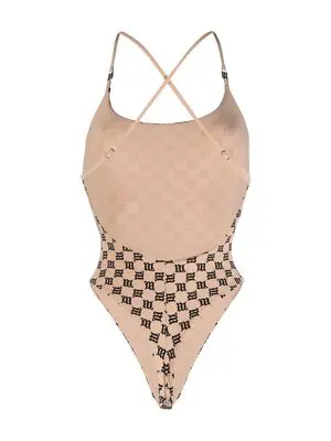 MISBHV Criss-cross Monogram-print Swimsuit - Neutrals